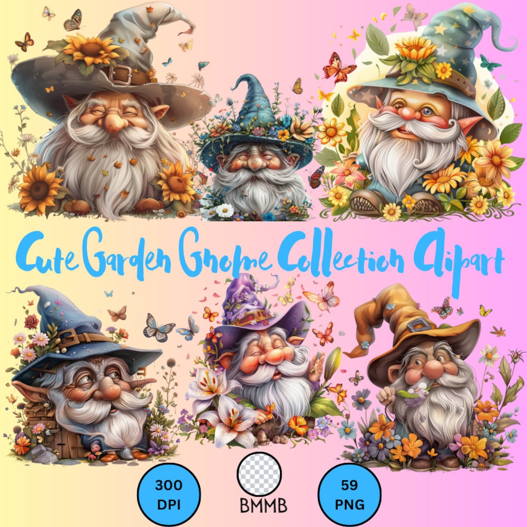 Watercolor Gnomes Clipart Collection, Garden PNG Bundle (59 Files ...