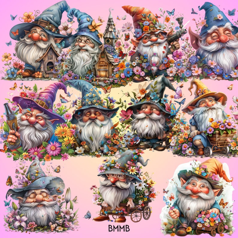 Cute Gnomes Clipart Watercolor, Adorable Gnome Illustrations 60 PNG ...