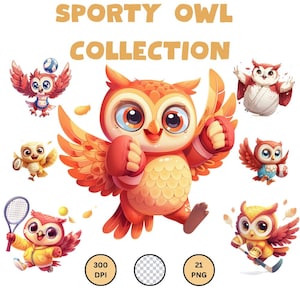Sporty Owl Clipart Bundle, Watercolor Owl Collection, Digital Download ...