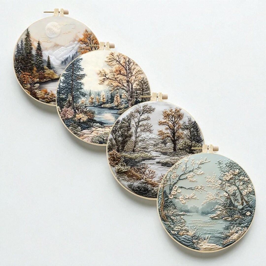 Four Season Scenery Embroidery Kit for Beginners, Nature Embroidery Kit ...