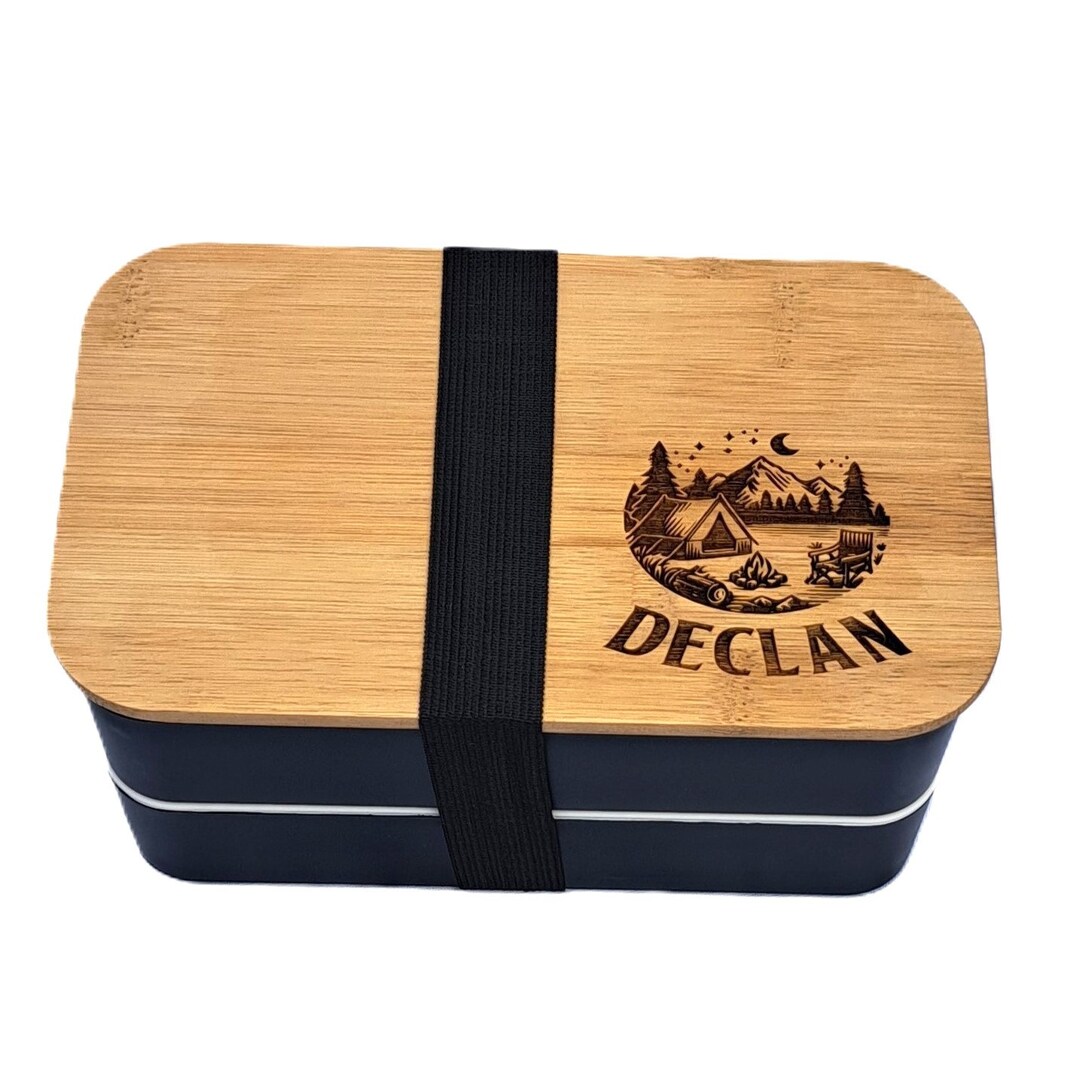 BLACK Personalized Japanese 40 Oz Bento Lunch Box Set W 2 20 Oz Layers ...