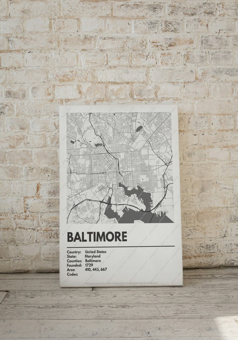 Baltimore City Map Print - Modern Contemporary Poster in Multiple Sizes ...