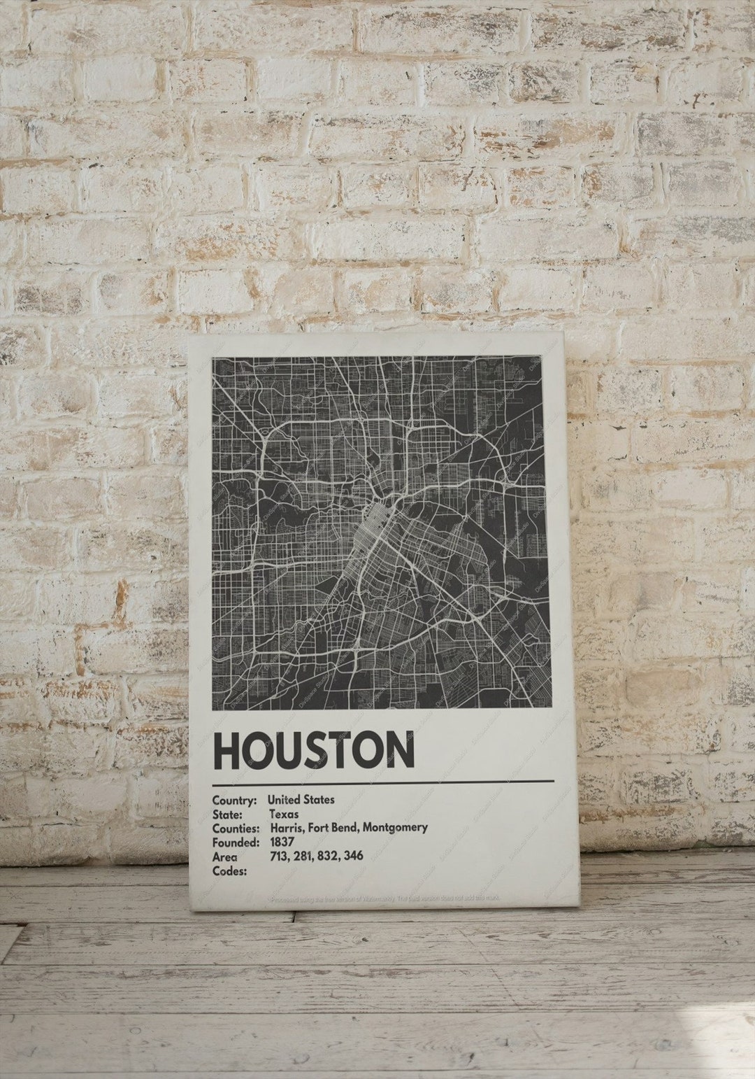 Houston Map Print - Modern Contemporary Poster in Multiple Sizes. City ...