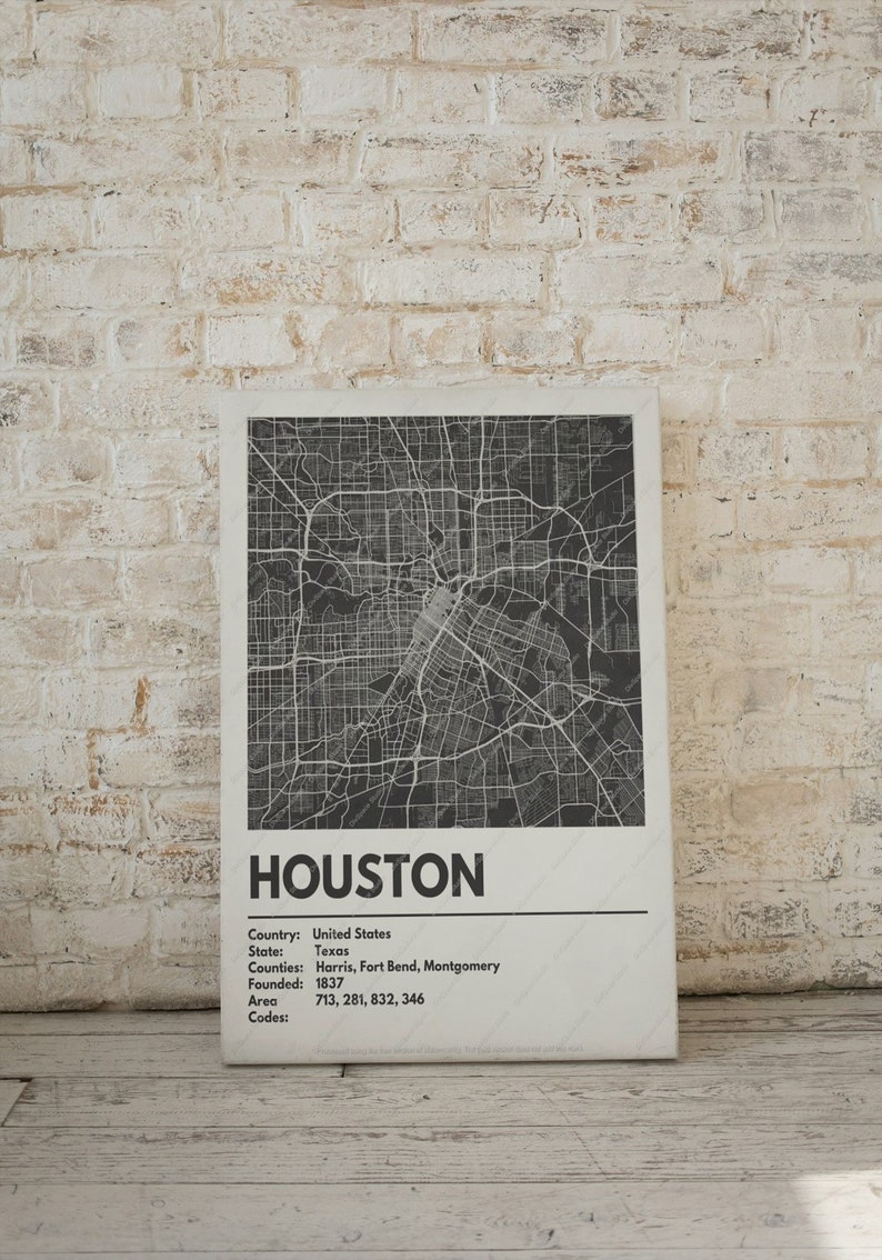 Houston Map Print - Modern Contemporary Poster in Multiple Sizes. City ...