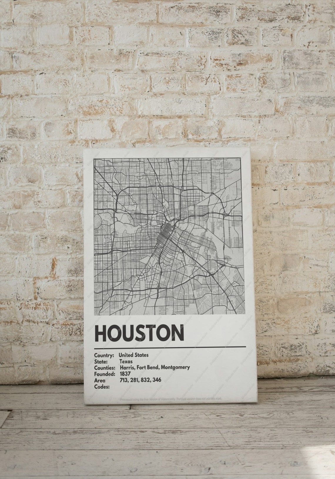 Houston Map Print - Modern Contemporary Poster in Multiple Sizes. City ...