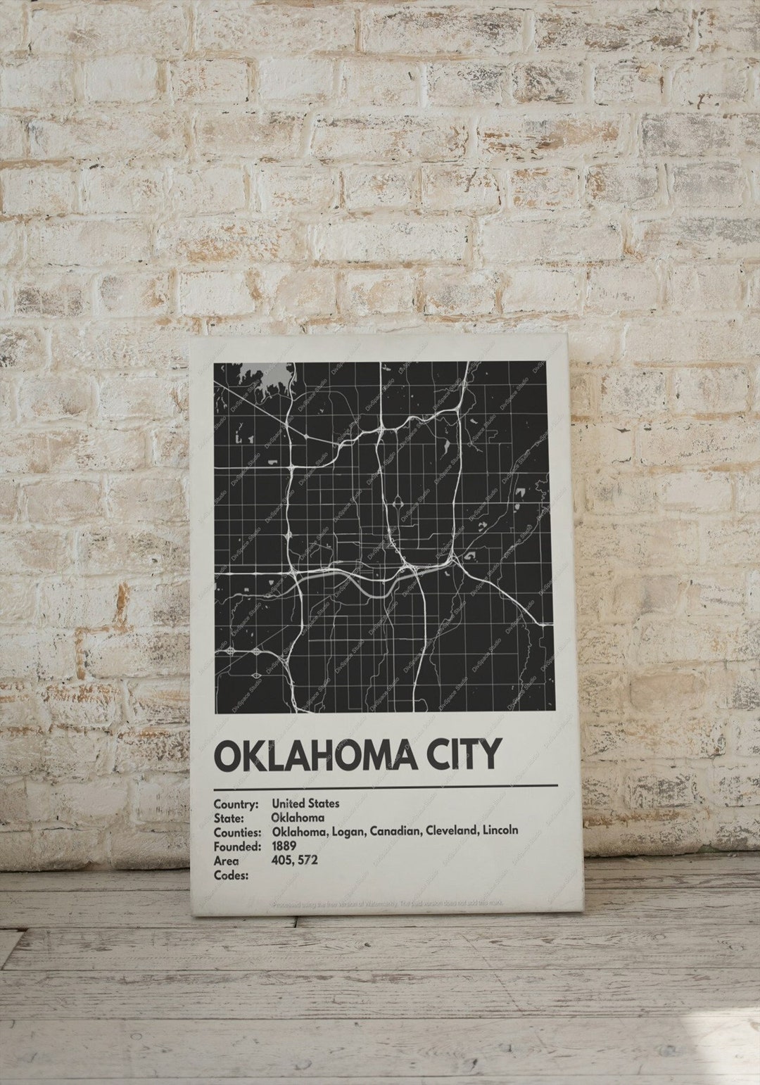 Oklahoma City Map Print - Modern Contemporary Poster in Multiple Sizes ...