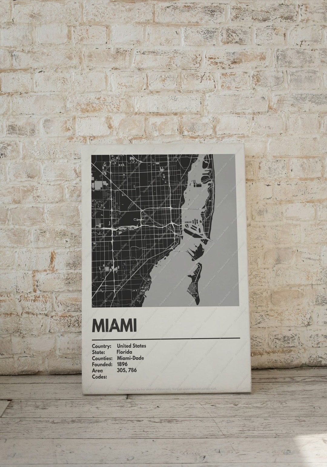 Miami Map Print - Modern Contemporary Poster in Multiple Sizes. City ...