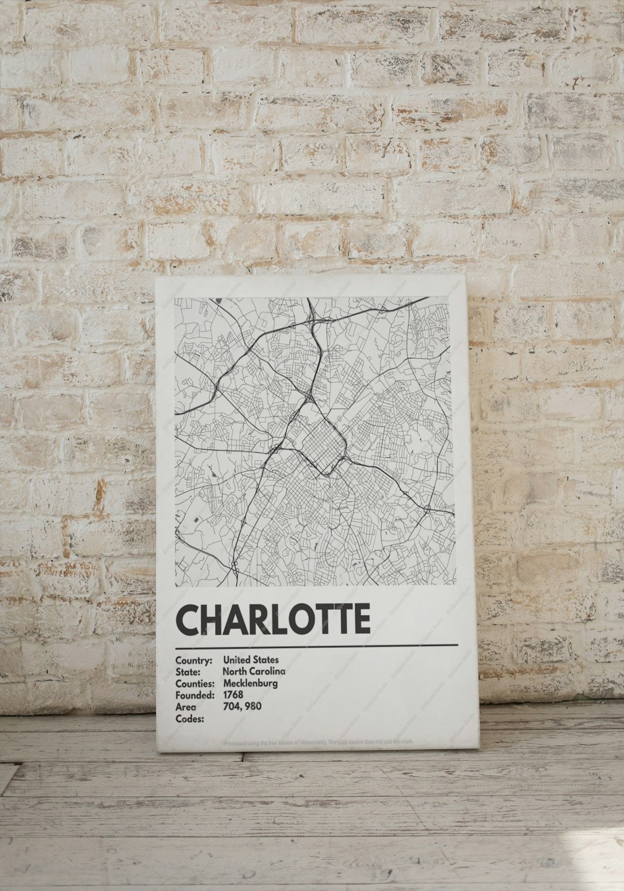 Charlotte City Map Print - Modern Contemporary Poster in Multiple Sizes ...