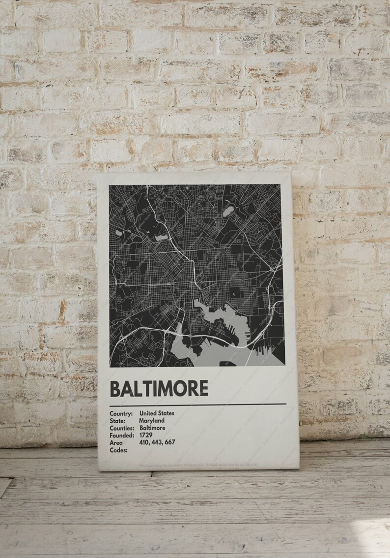Baltimore City Map Print - Modern Contemporary Poster in Multiple Sizes ...