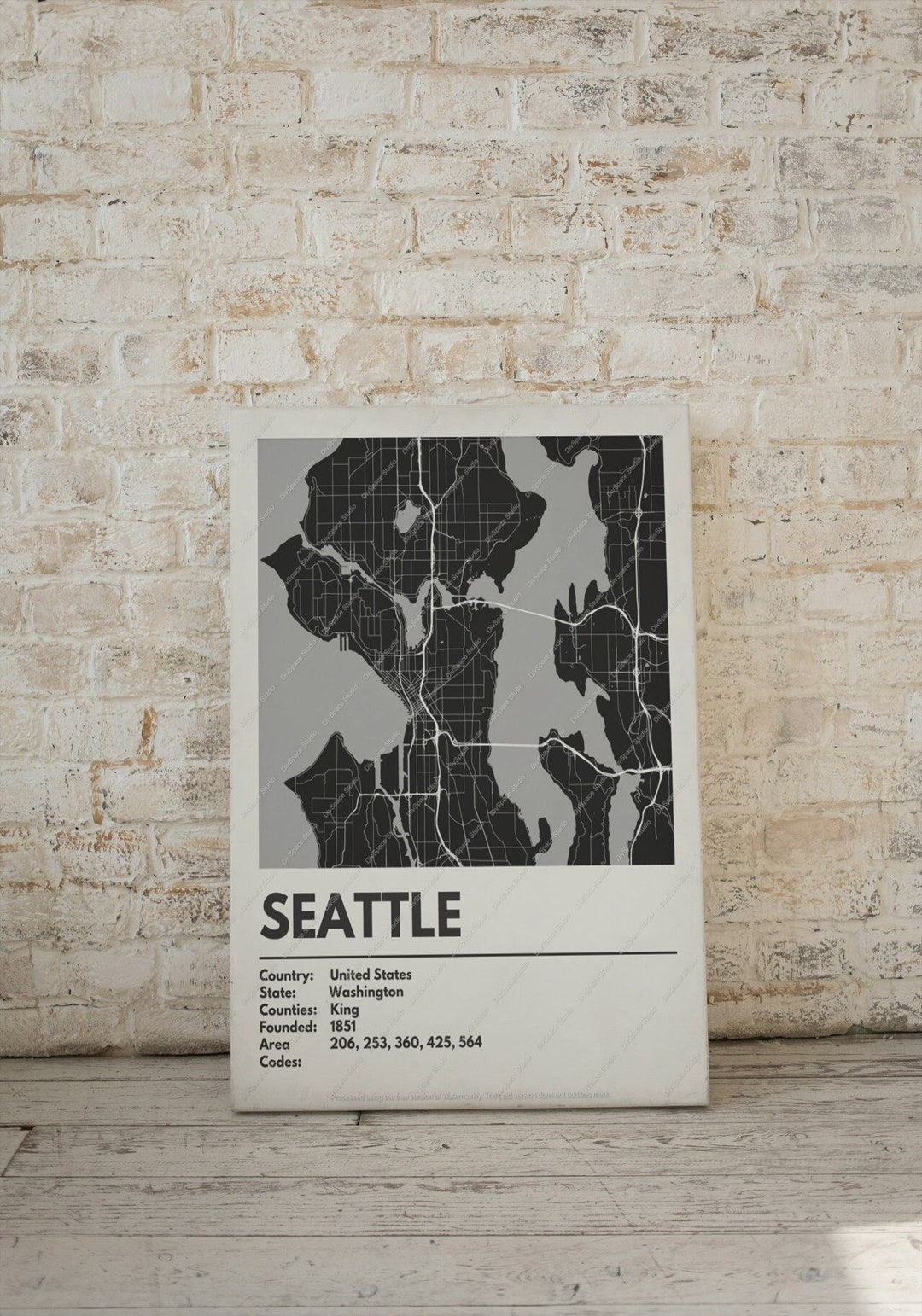 Seattle Map Print - Modern Contemporary Poster in Multiple Sizes. City ...