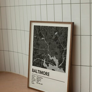Baltimore City Map Print - Modern Contemporary Poster in Multiple Sizes ...