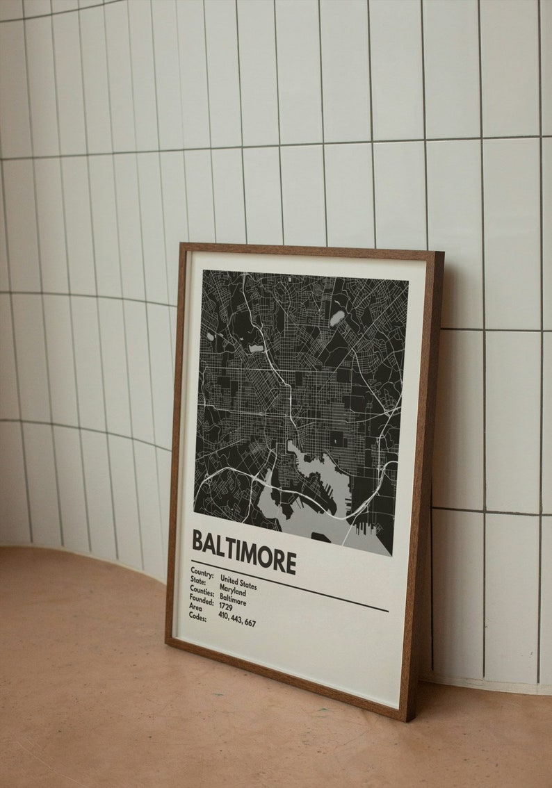 Baltimore City Map Print - Modern Contemporary Poster in Multiple Sizes ...