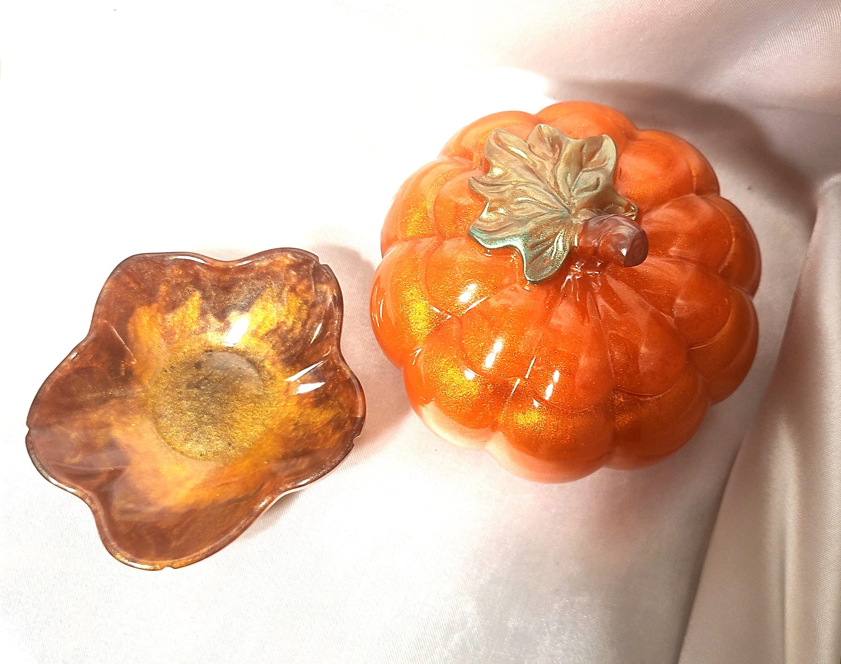 Real Flower Pumpkin Trinket Jar, Traditional Orange Pumpkin Jar, Autumn ...