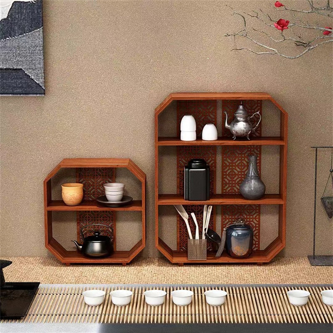 Solid Wood Antique Shelf Hanging Wall Wooden Multi-treasure Tea Table ...