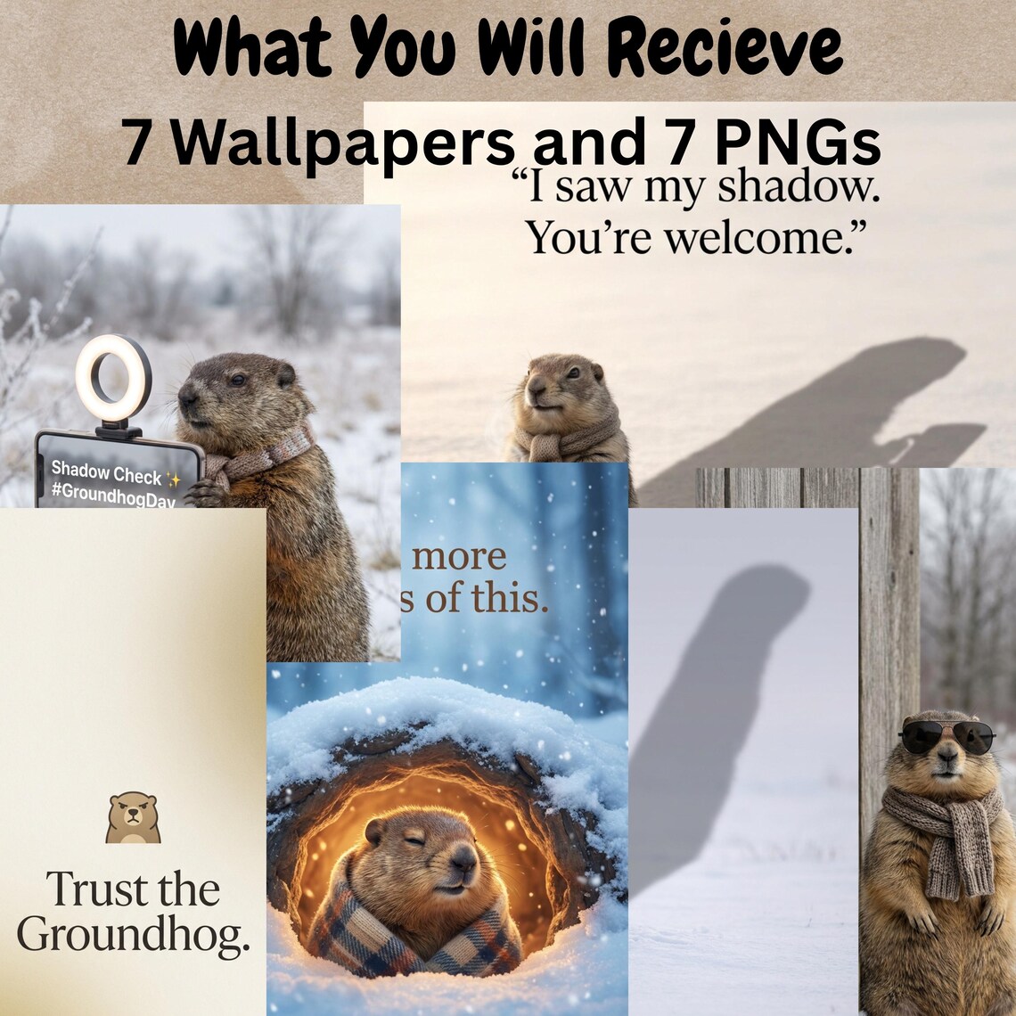 Groundhog Day Phone Wallpaper + PNG Bundle – Funny Groundhog Quotes ...