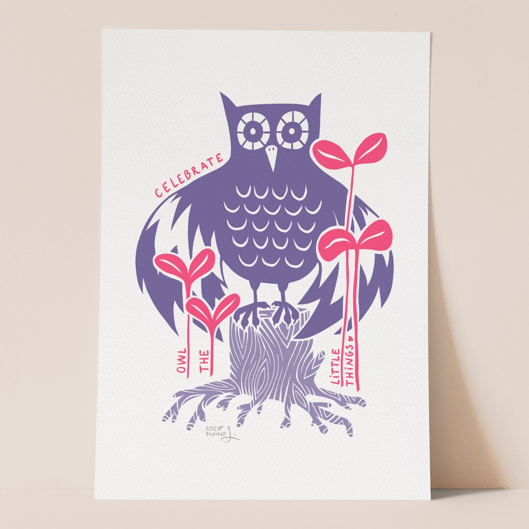 Owl Art Print: "celebrate All the Little Things" Giclée Bird Poster - Etsy