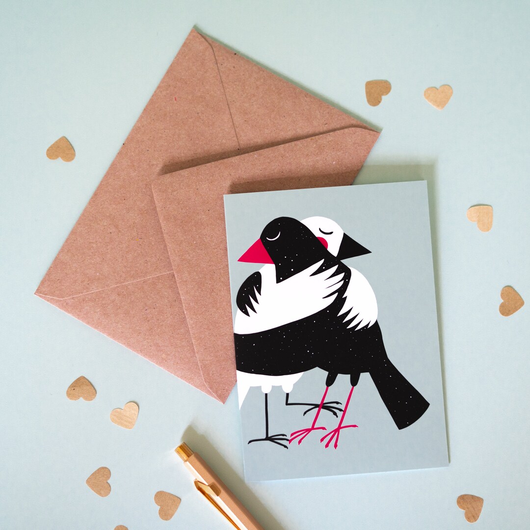 Cute Bird Hug Greeting Card - Black and White Birds Anniversary Card ...