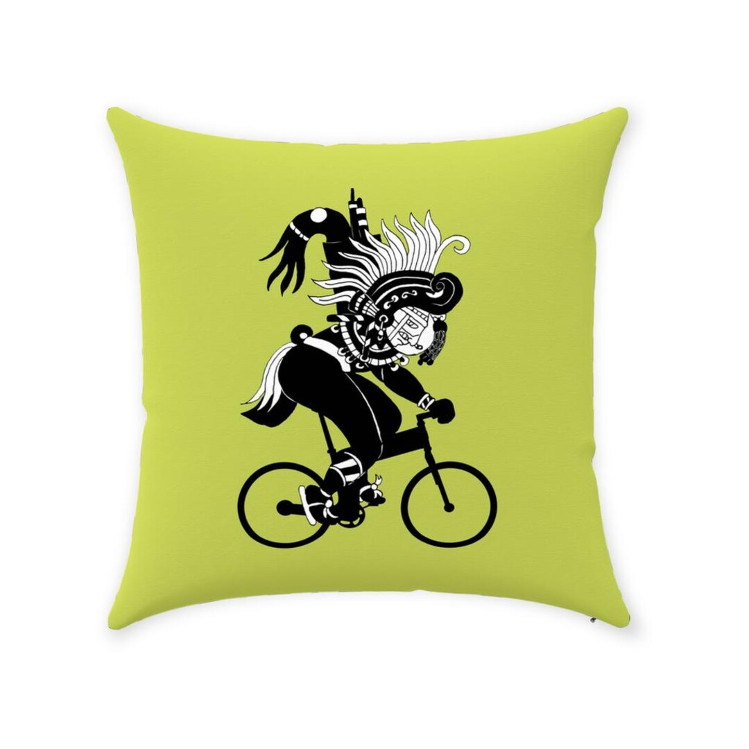 Aztec Tecciztecatl Moon God Bike Life Lime Green Throw Pillow Cotton ...