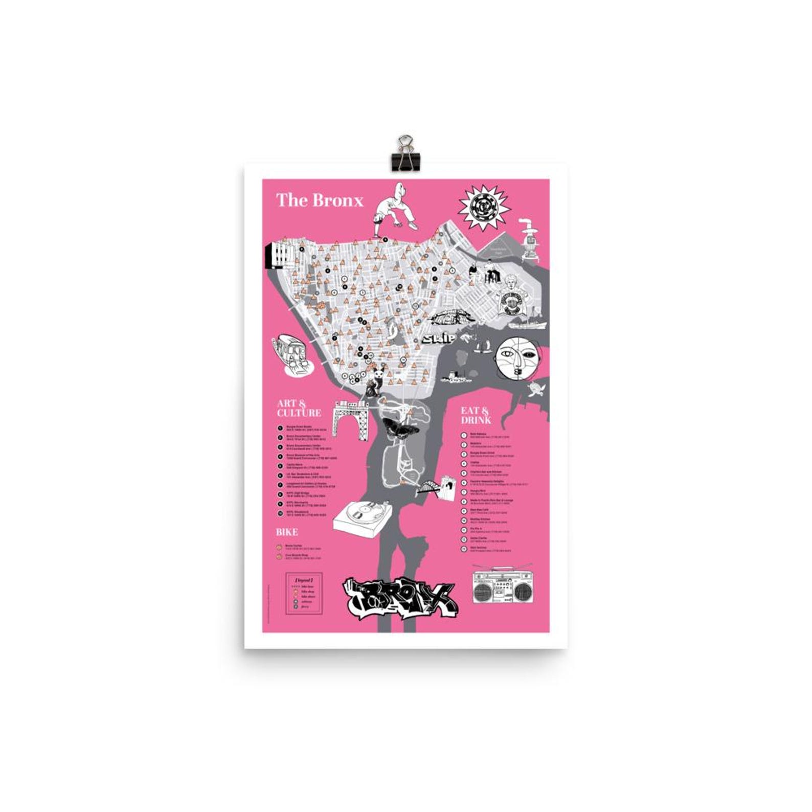 NYC Bike Map & Guide – Bronx Cycling Route Map Wall Art Print , New ...
