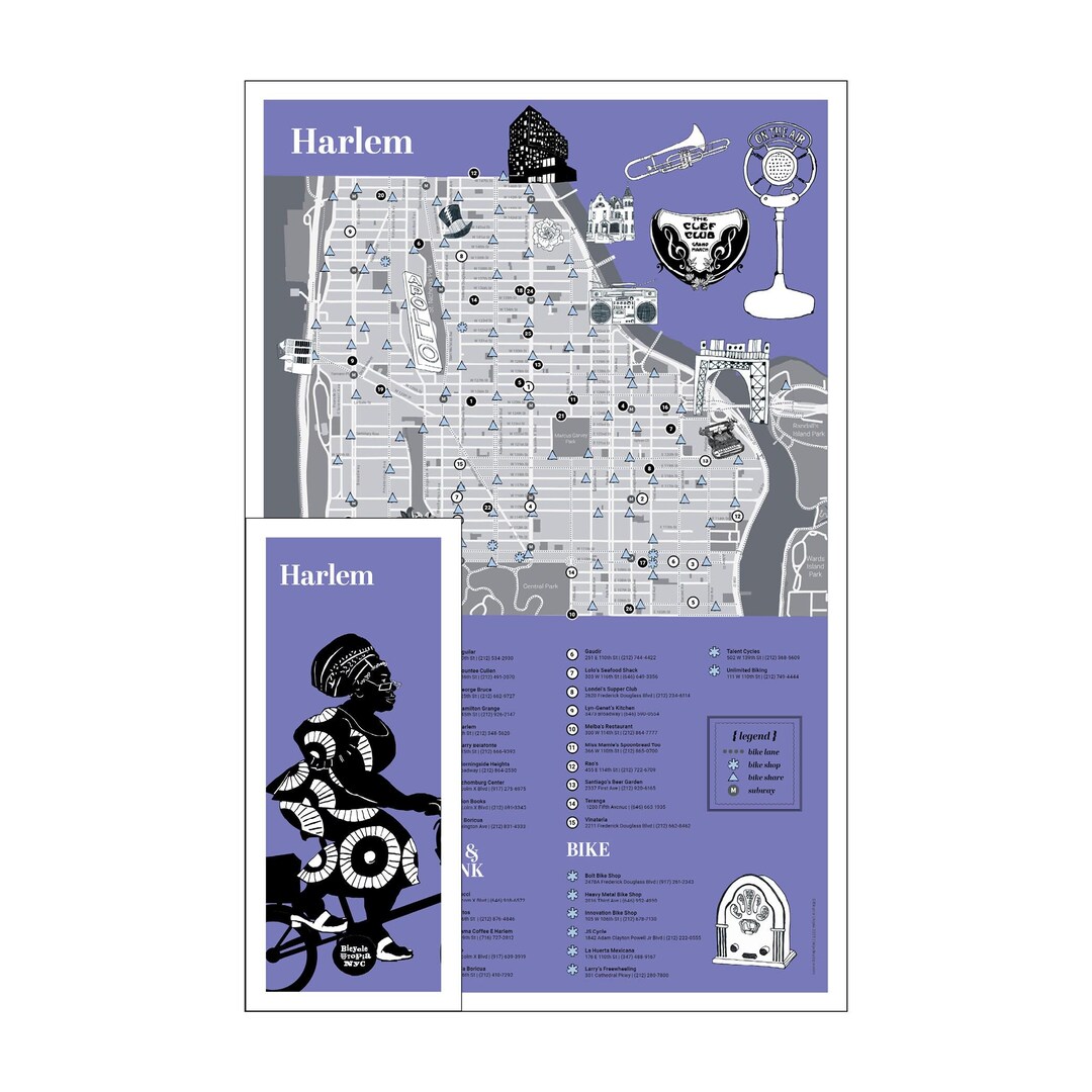 NYC Souvenir - NYC Foldable Bike Map, Neighborhood Guide – Harlem ...