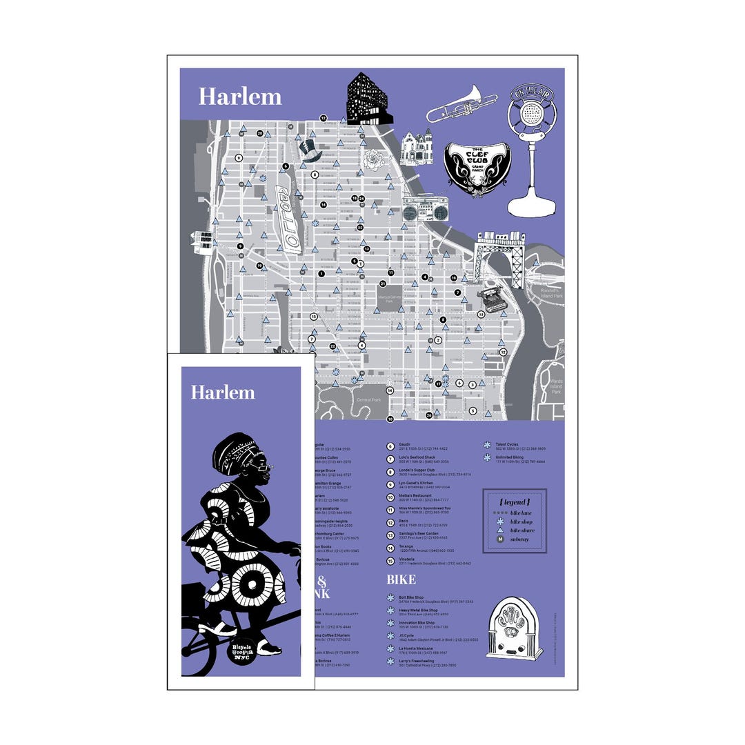Harlem Map -- NYC Walking & Biking Guide - Etsy