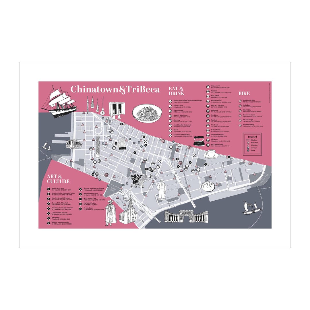 Art Print Chinatown & Tribeca Map Vintage-inspired Wall Art Map Print ...