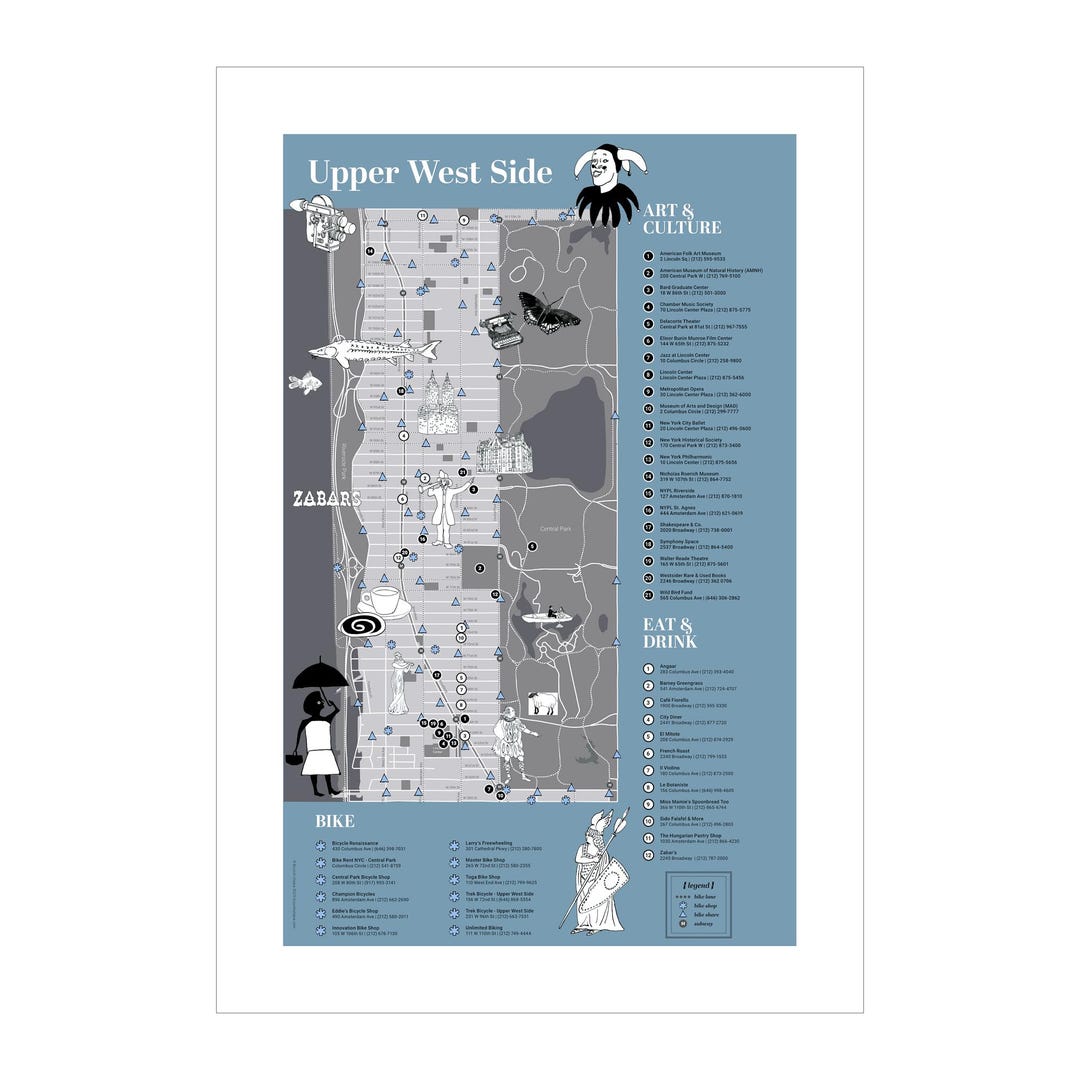 Art Print Upper West Side Map Vintage-inspired Wall Art Map Print for ...