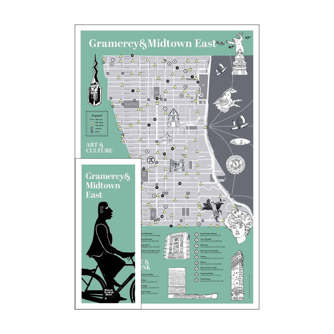 Gramercy & Midtown East Art and Culture Bicycling Map Foldable Map for ...