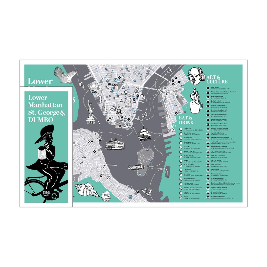 Lower Manhattan & DUMBO Map -- Walking and Biking Guide - Etsy