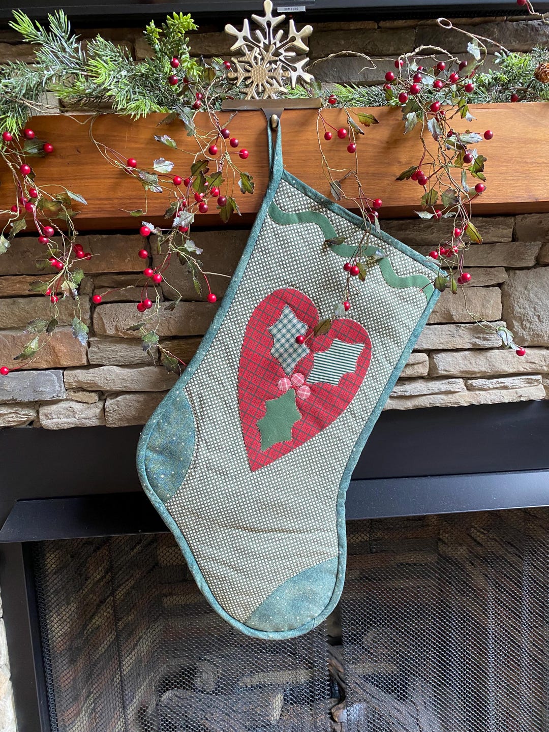 Christmas Stocking/holly Christmas Stocking/christmas Decor/holiday ...