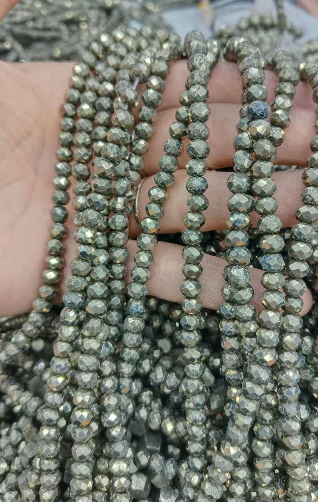 Genuine Iron Gold Pyrite Gemstone Faceted Round Ball Rondelle Nuggtes ...