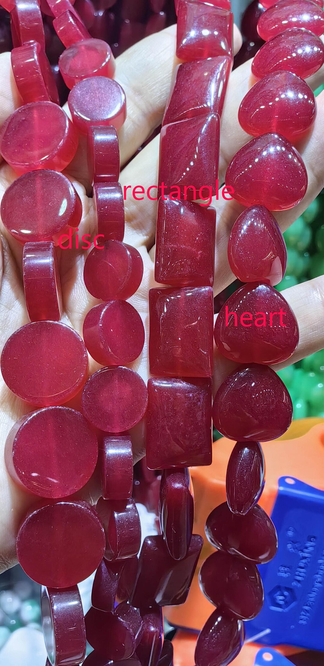 Hot Pink Ruby Red Jade Heart Love Rectangle Round Ball Disc Coin Loose ...