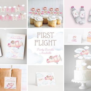 First Flight Party Bundle | Girl 1st Birthday Party Bundle | Editable ...