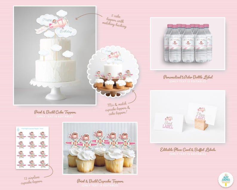 First Flight Party Bundle | Girl 1st Birthday Party Bundle | Editable ...