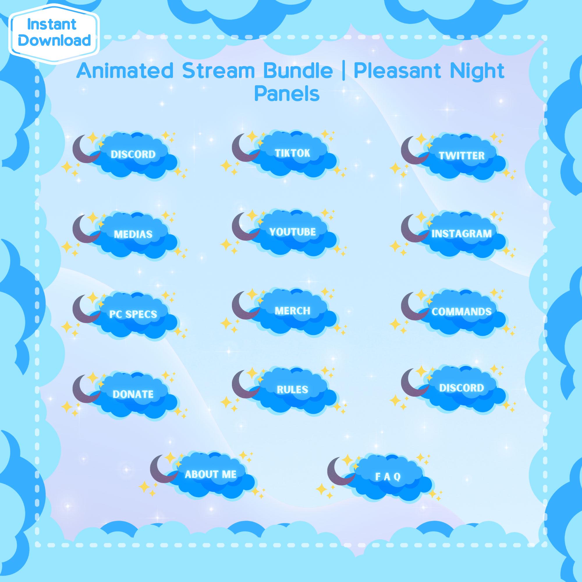 Twitch Overlays Animated Stream Bundle Pleasant Night Stream Overlay ...
