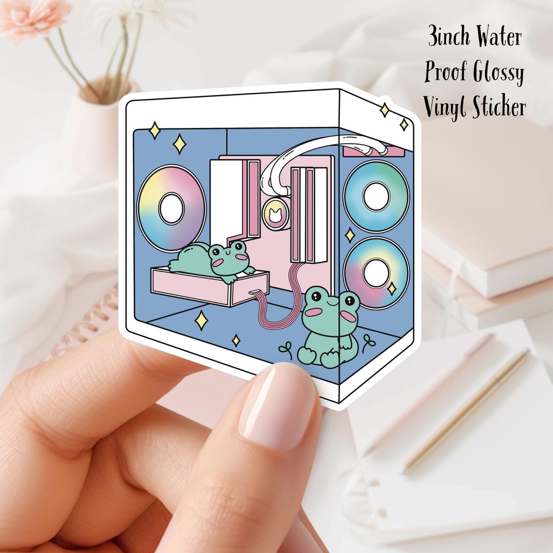 PC Build Kawaii Frog Gamer 3inch Glossy Water Proof Vinyl Sticker Great ...
