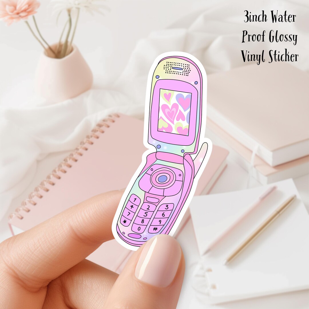 Y2K Flip Phone Purple Pink Colorful 3inch Water Proof Glossy Vinyl ...
