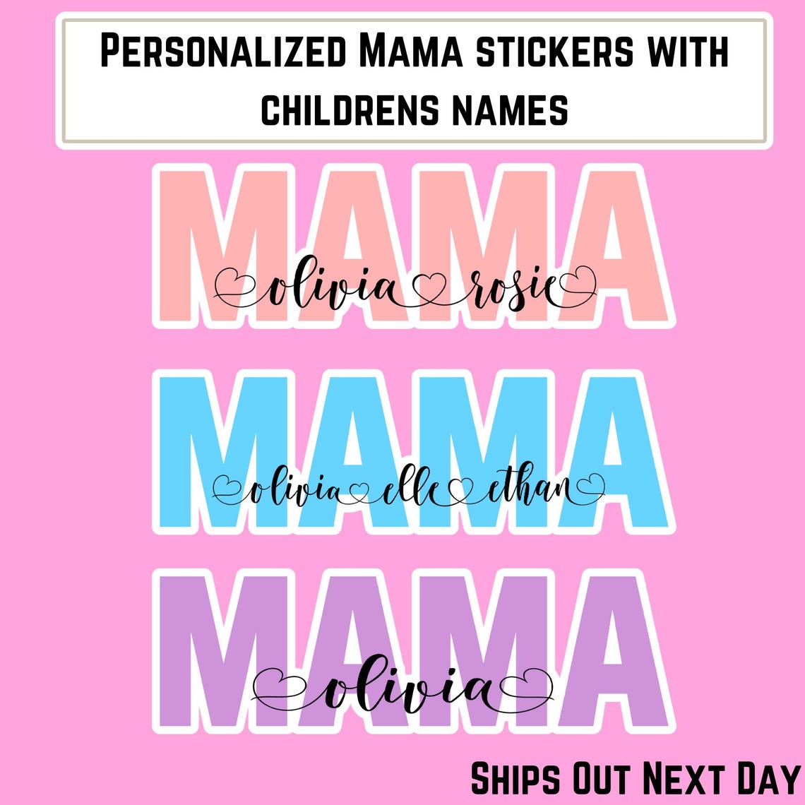 Personalized Mama and Child Name in Calligraphy Waterproof Vinyl ...