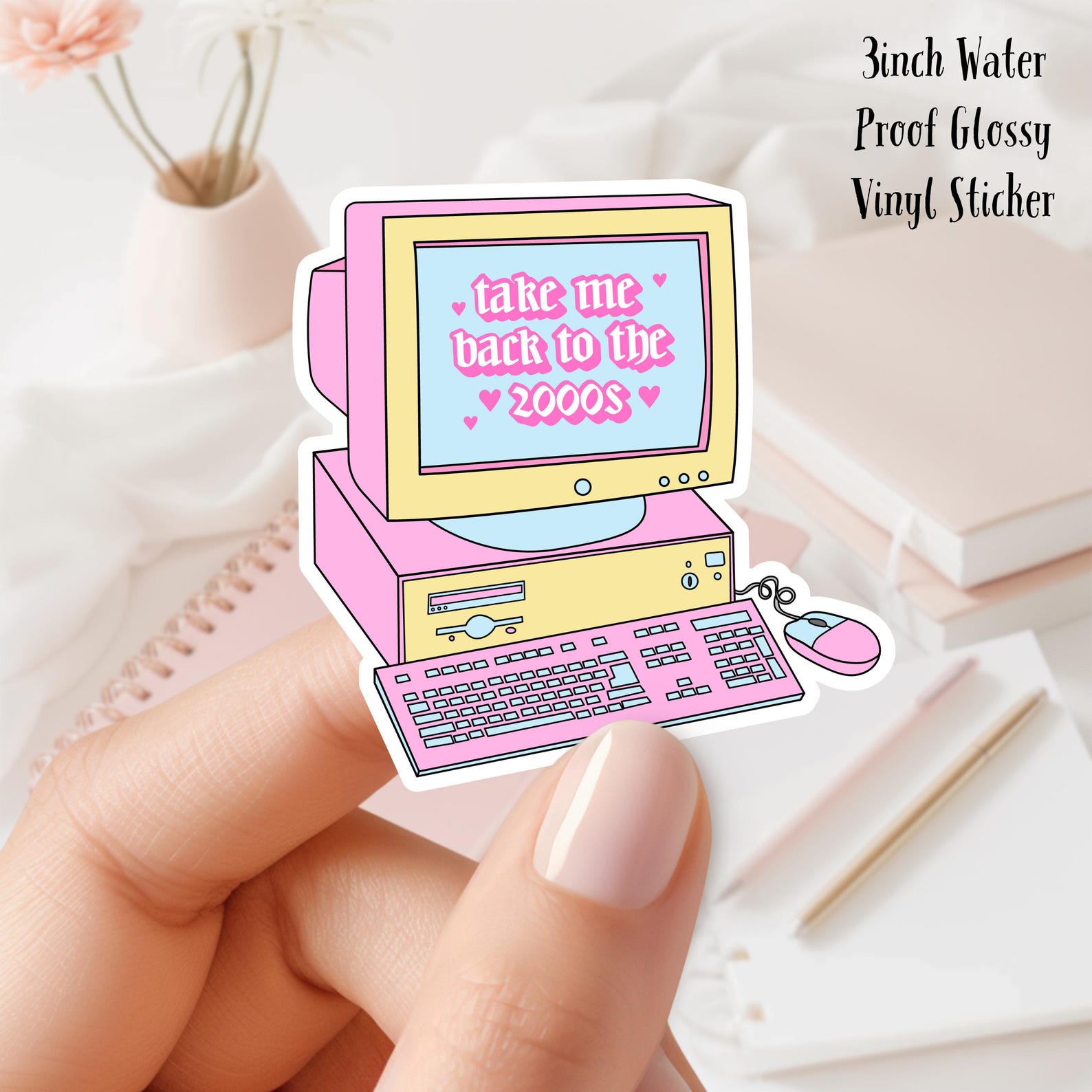 Y2K Pink Computer Sticker: 2000s Nostalgia, Waterproof Vinyl (3 Inch ...