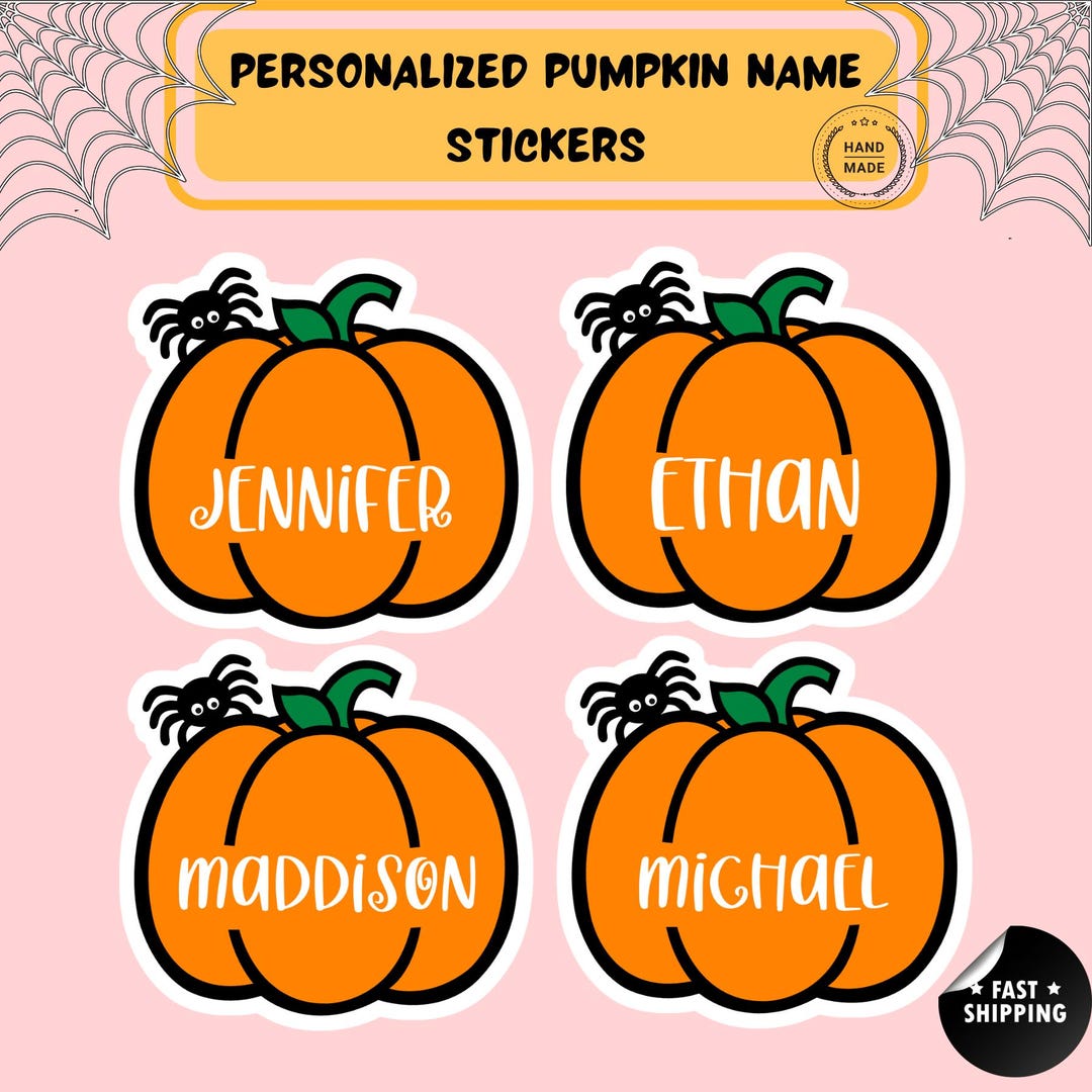 Personalized Name Pumpkin Stickers Water Proof Glossy Vinyl Decals ...