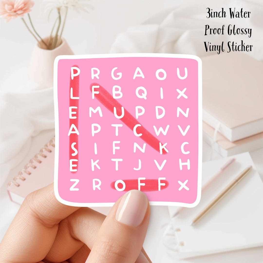 Please F off Pink Word Search 3inch Glossy Water Proof Vinyl Sticker - Etsy