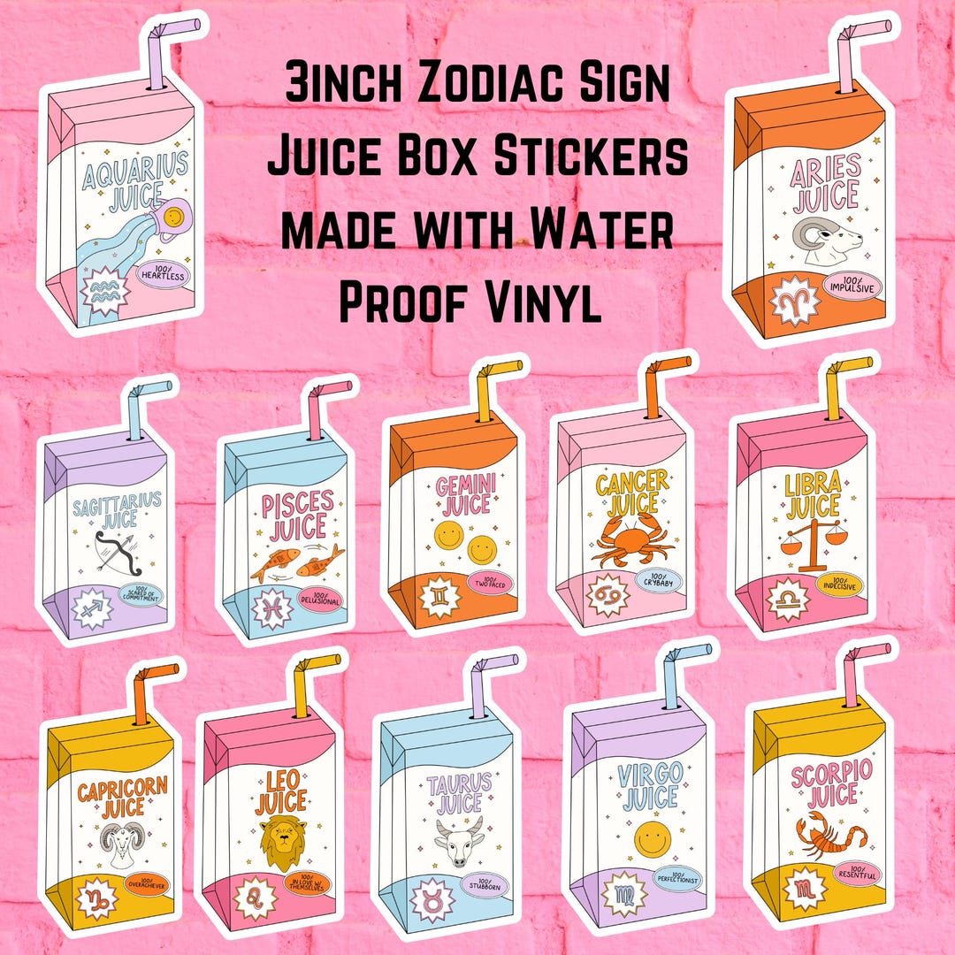 Zodiac Juice Box 3inch Glossy Water Proof Vinyl Sticker - Etsy