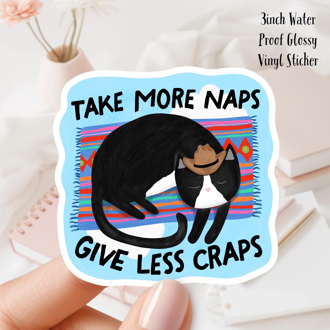 Sleeping Cat Waterproof Vinyl Sticker: Take More Naps, Give Less Craps ...