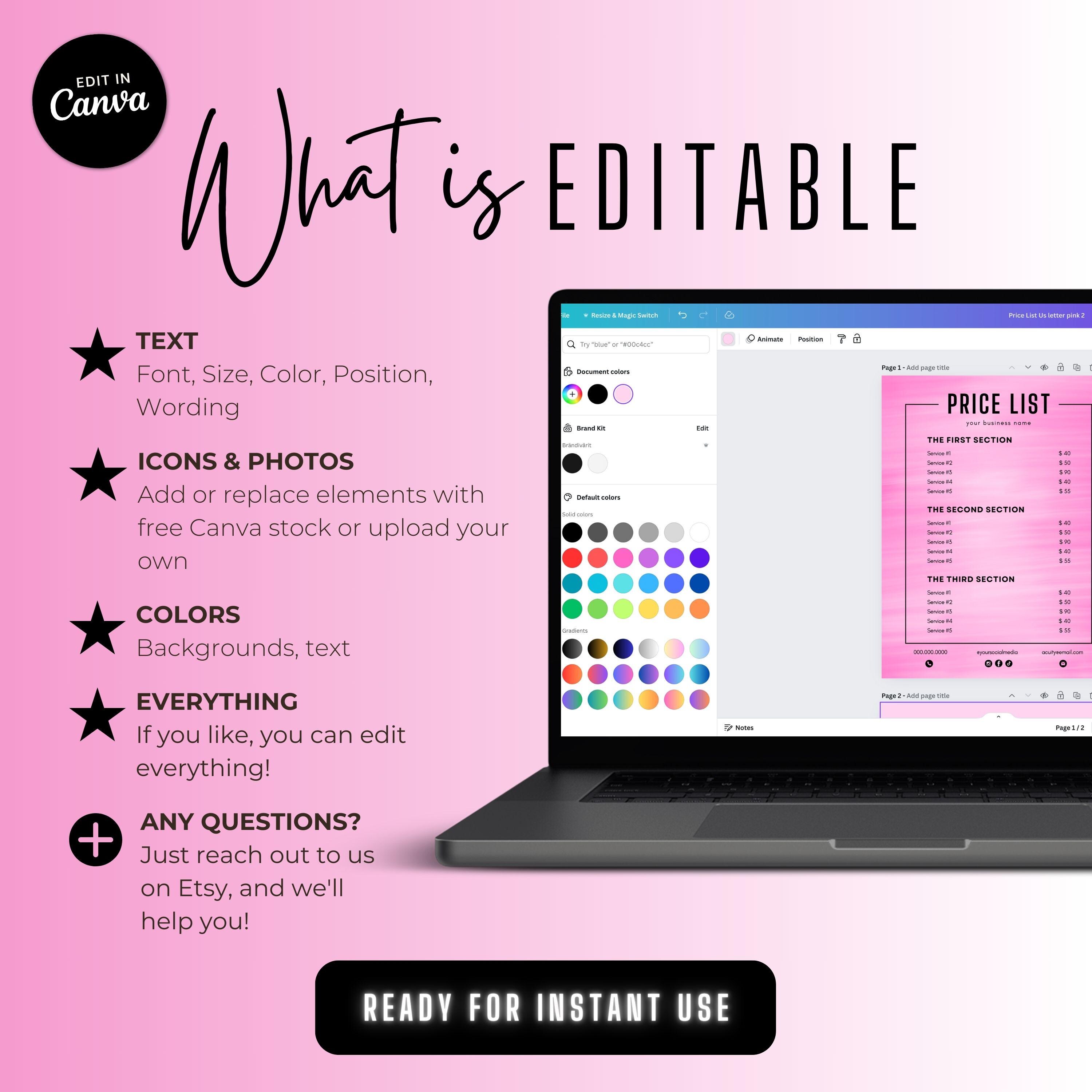 Editable Price List Flyer, Pink Pricing Template for Hair Stylist, Nail ...