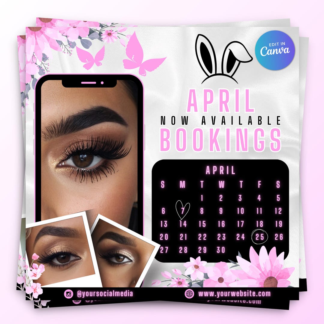 April Booking Flyer Lashes, Lash Special Books Flyer, Pink Lash Tech ...