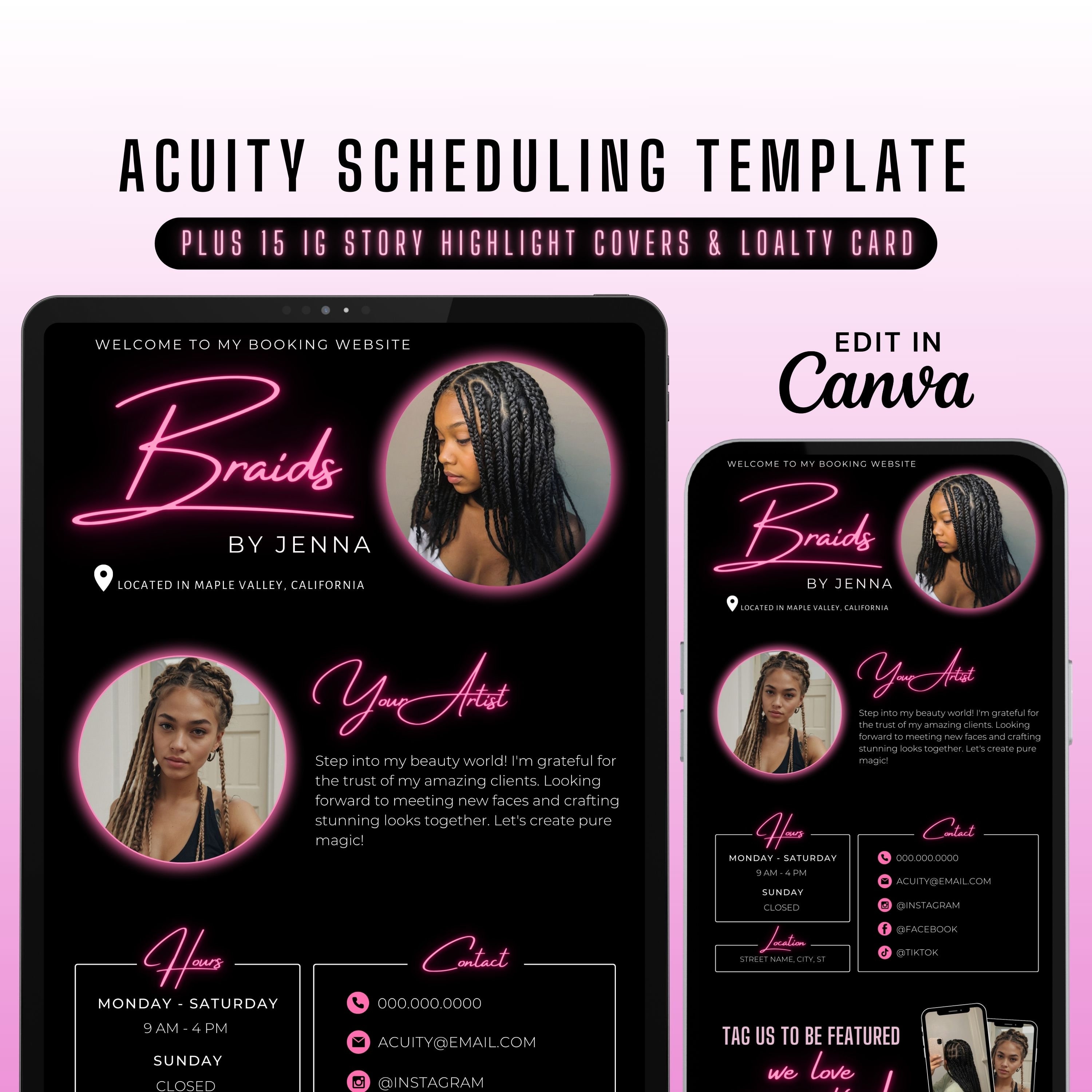 Braid Acuity Scheduling Template, Pink Hair Braider Acuity Site ...