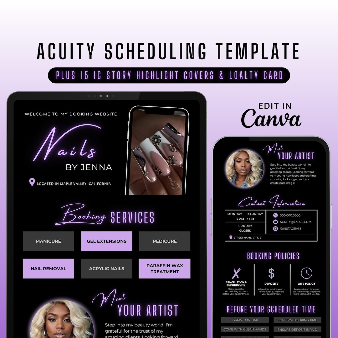 Nail Tech Acuity Scheduling Template Purple, Custom Acuity Booking Site ...