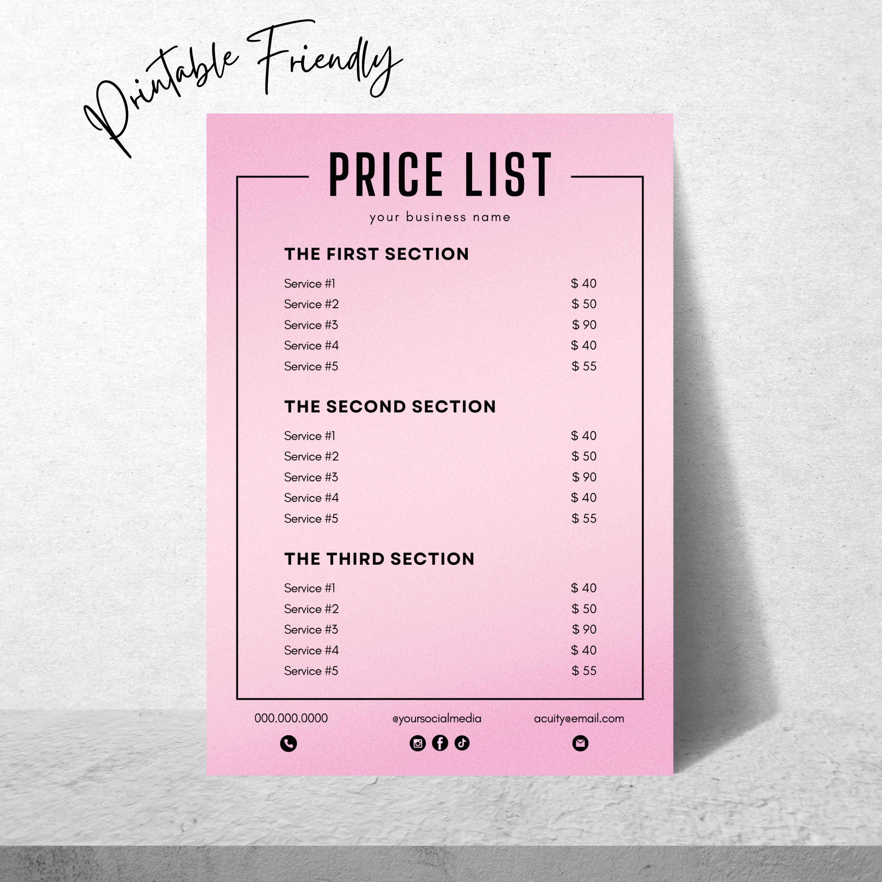 DIY Price List, Printable Price List Hair, Beauty Salon Pricing List ...