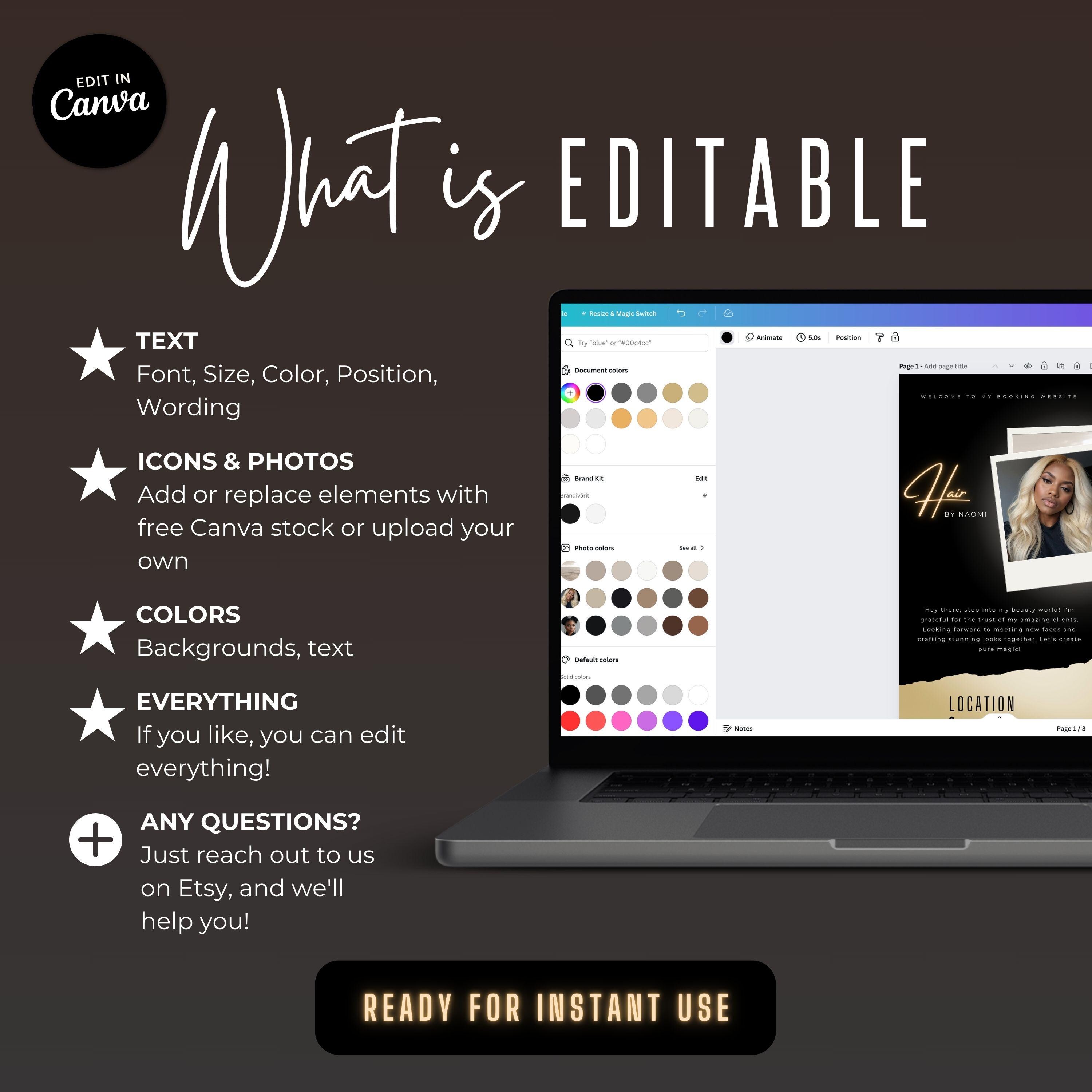 Black and Gold Acuity Scheduling Template Hair Stylist, Editable Acuity ...