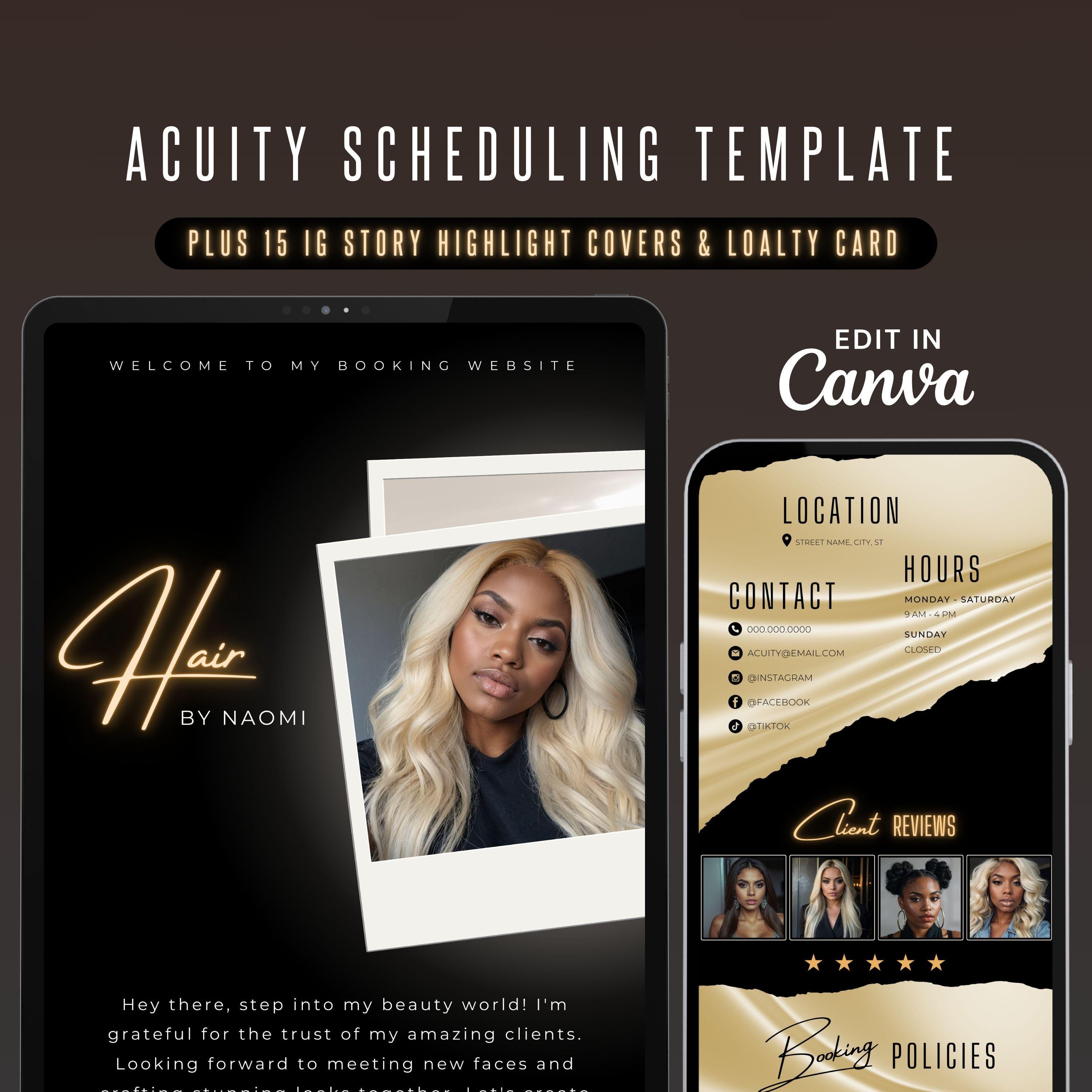 Black and Gold Acuity Scheduling Template Hair Stylist, Editable Acuity ...